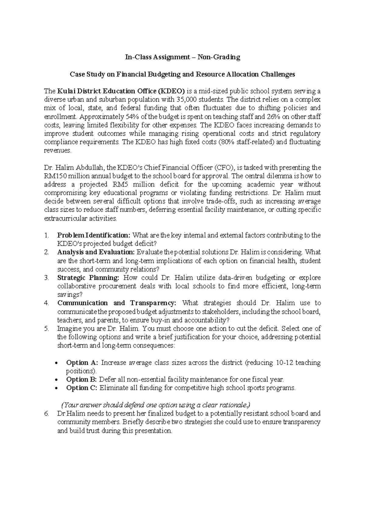 KDEO Case Study: Financial Budgeting & Resource Allocation Challenges ...