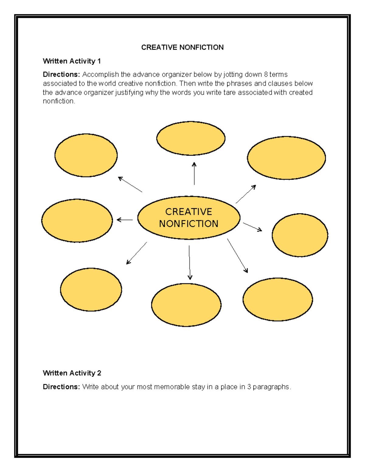 Creative Nonfiction Written Activity - CREATIVE NONFICTION Written ...