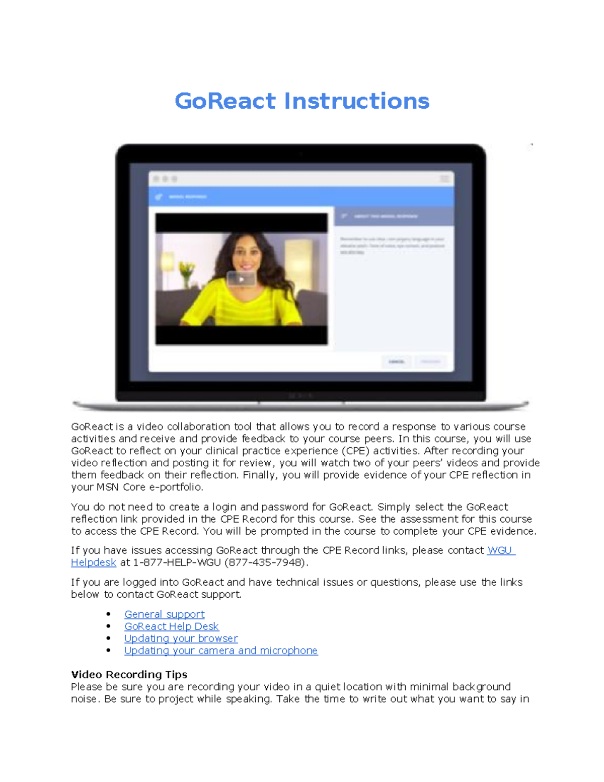 GoReact Instructions for CPE Activities in D024 at WGU - Studocu