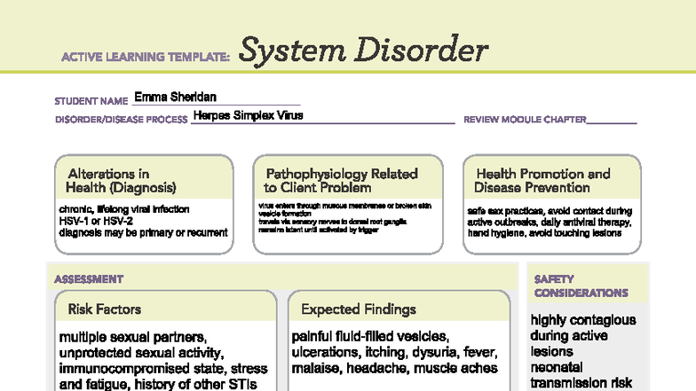 HSV Active Learning Template: System Disorder Overview - Studocu