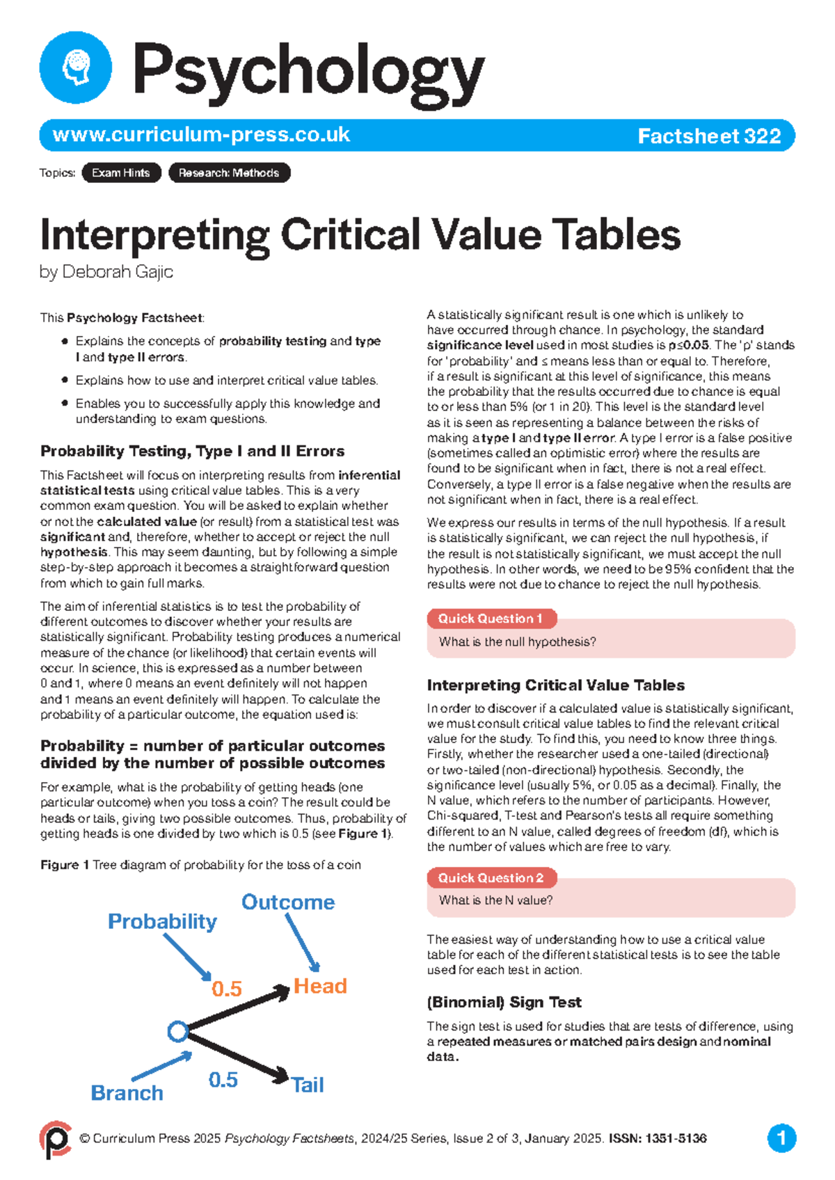 322 Psychology Factsheet: Interpreting Critical Value Tables for Exams ...