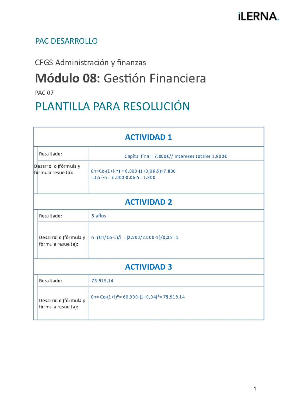 PAC CFGS Administración y Finanzas Módulo 08: Gestión Financiera ...