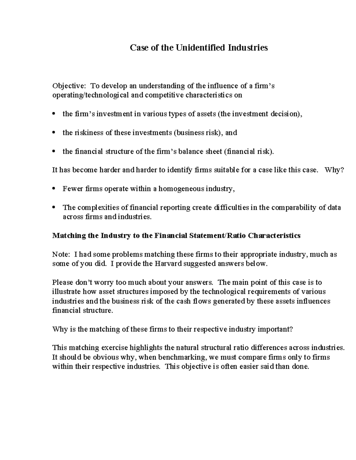Case Study on Unidentified Industries: Assessing Financial Risks and ...