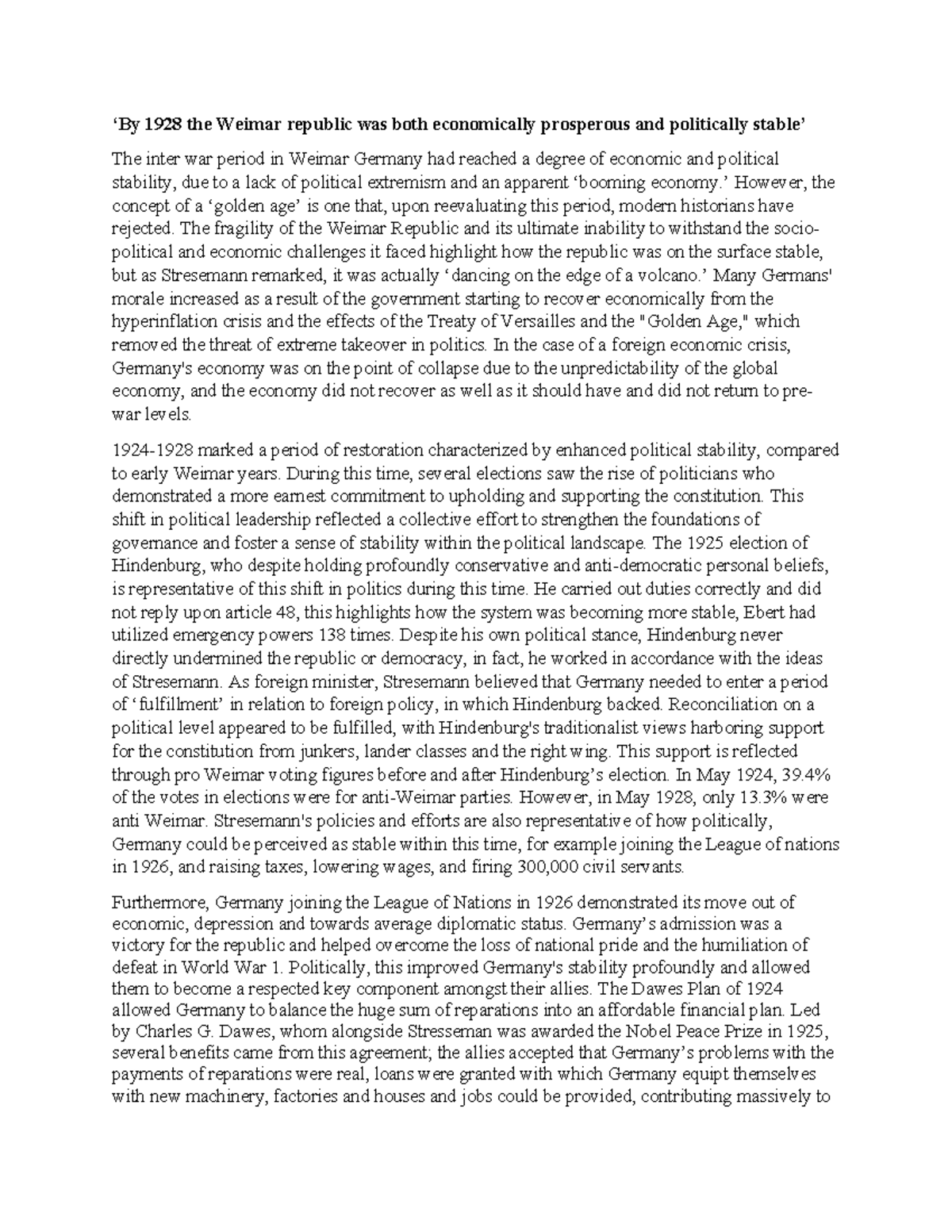 'Weimar Republic: Economic Prosperity & Political Stability (1924-1928 ...