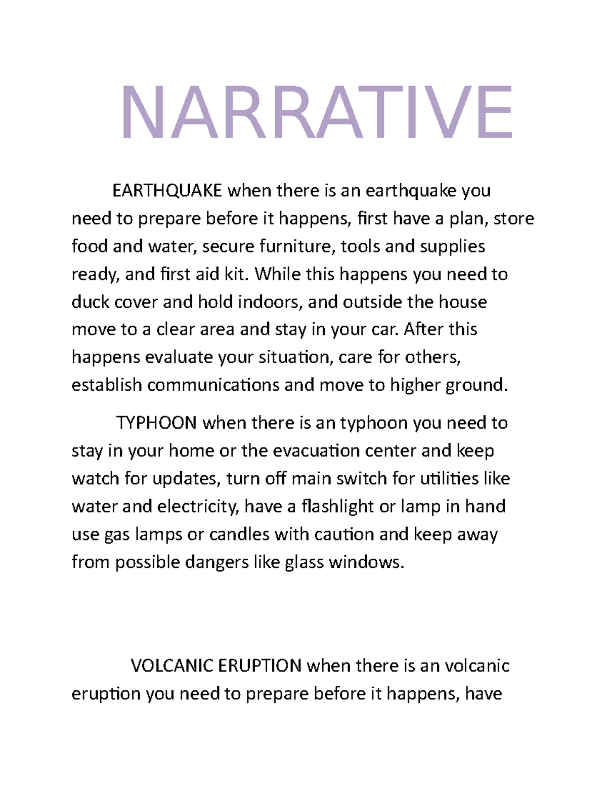 Narrative - essay - NARRATIVE EARTHQUAKE when there is an earthquake ...