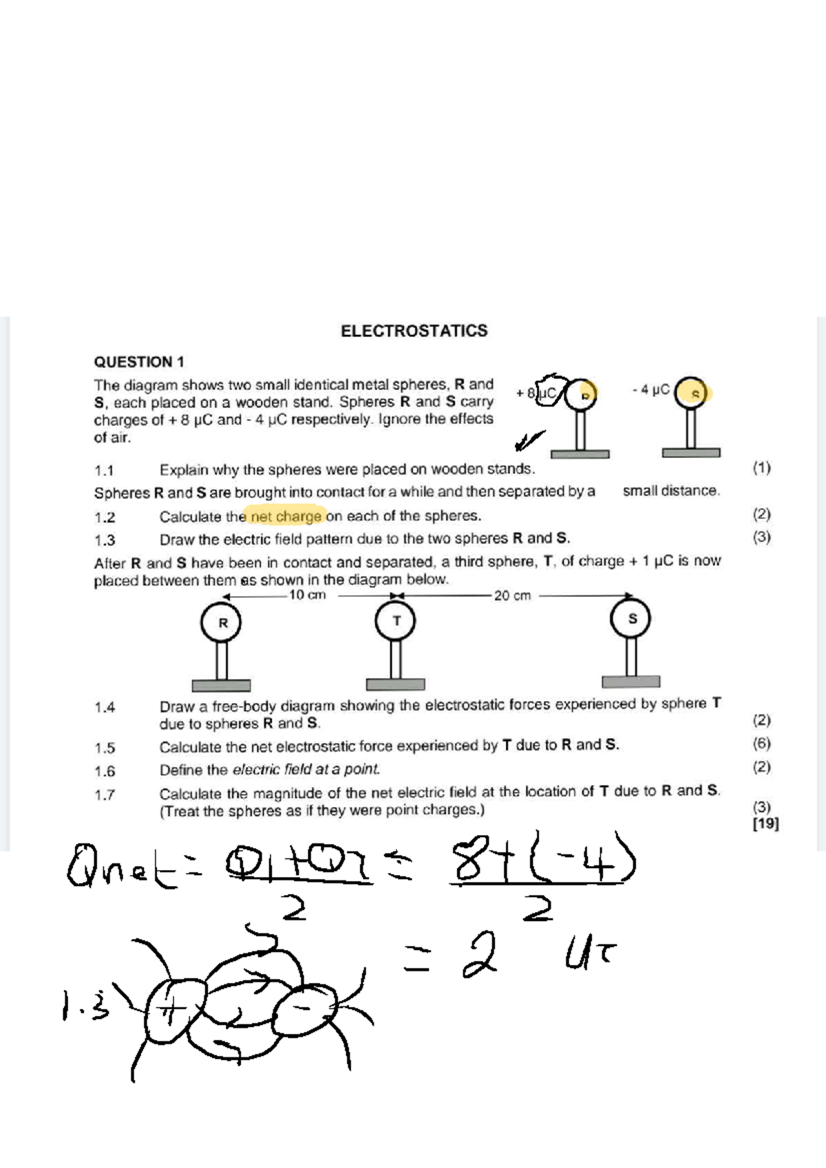 Grade 12 Electrostatics Test Questions and Solutions (Total: 59 Marks ...