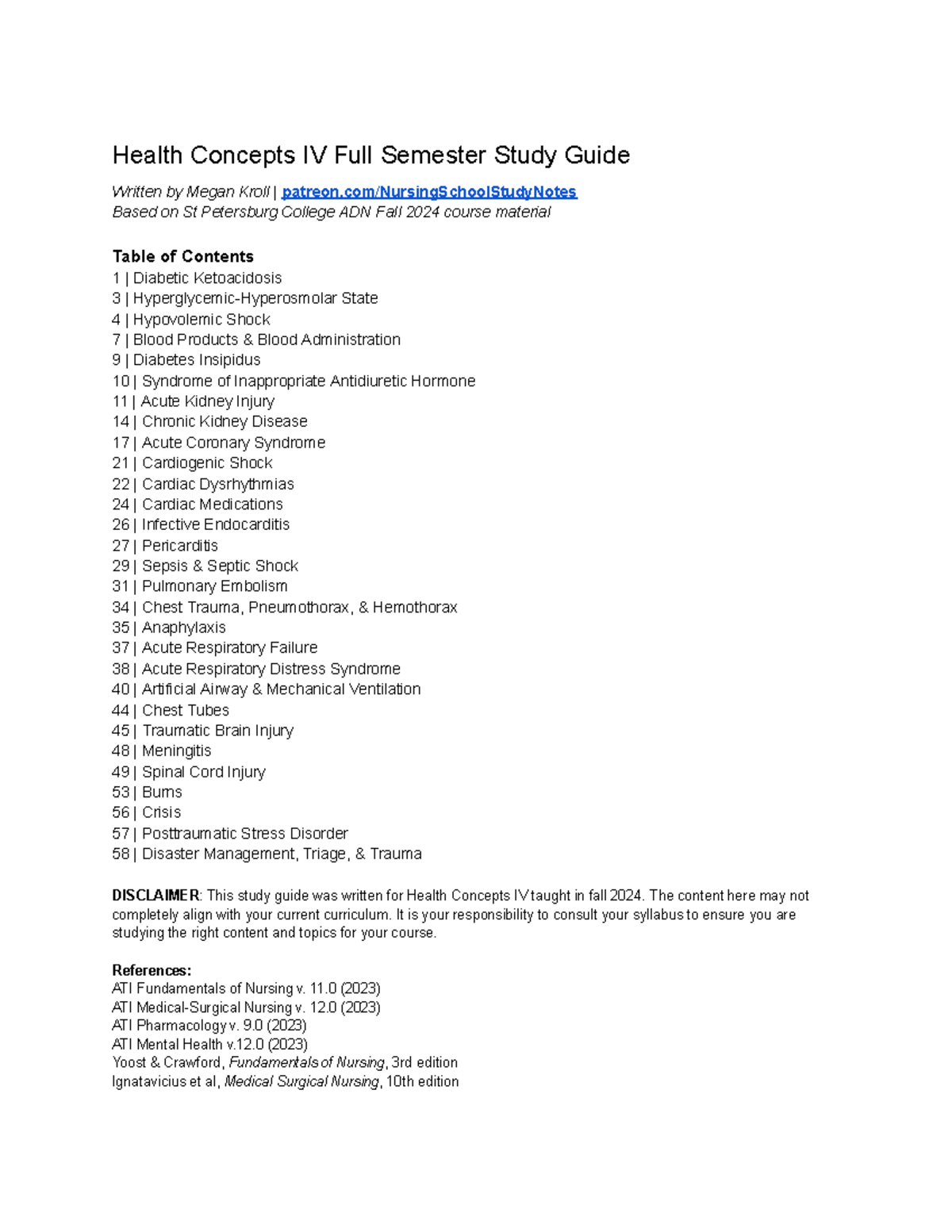 Health Concepts IV (NUR 202) Full Semester Study Guide - Fall 2024 ...