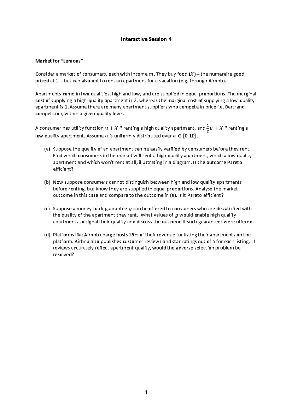 Interactive Session 4 - Market Analysis of Apartment Rentals - Studocu