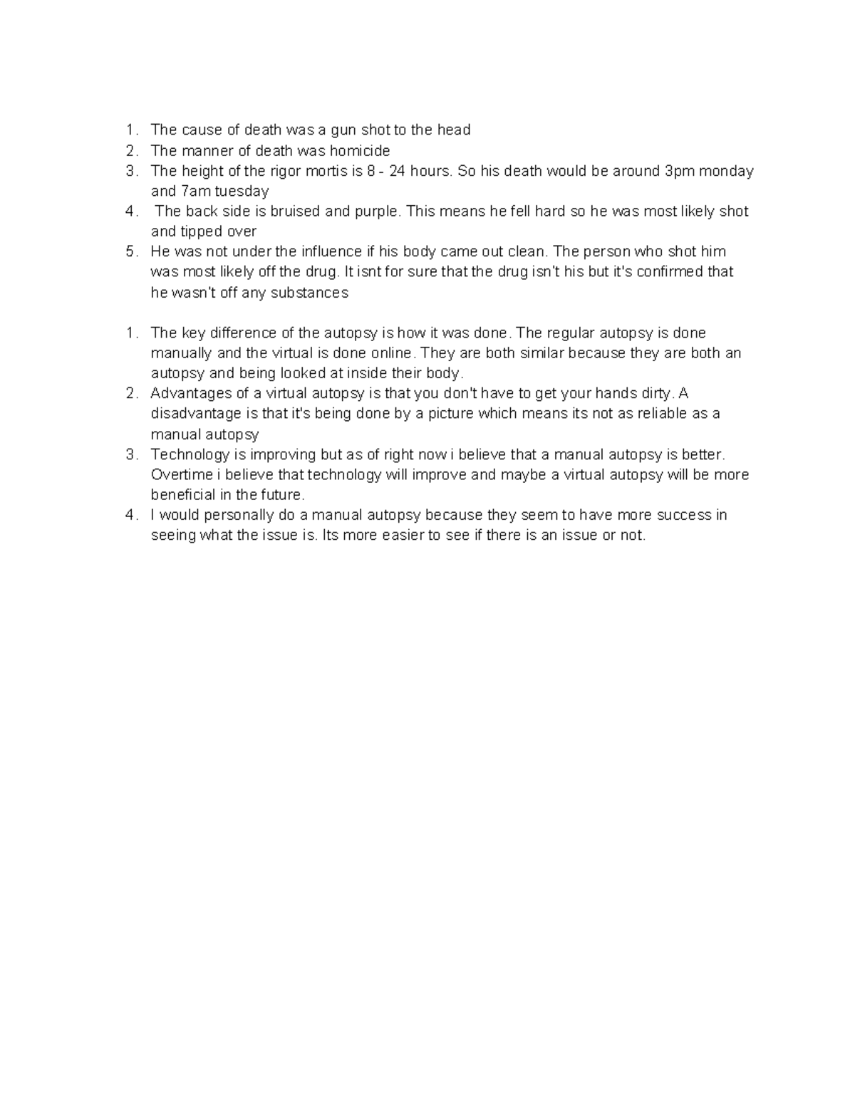 Unit 6 Activity 1 - Forensic Science Analysis and Autopsy Methods - Studocu