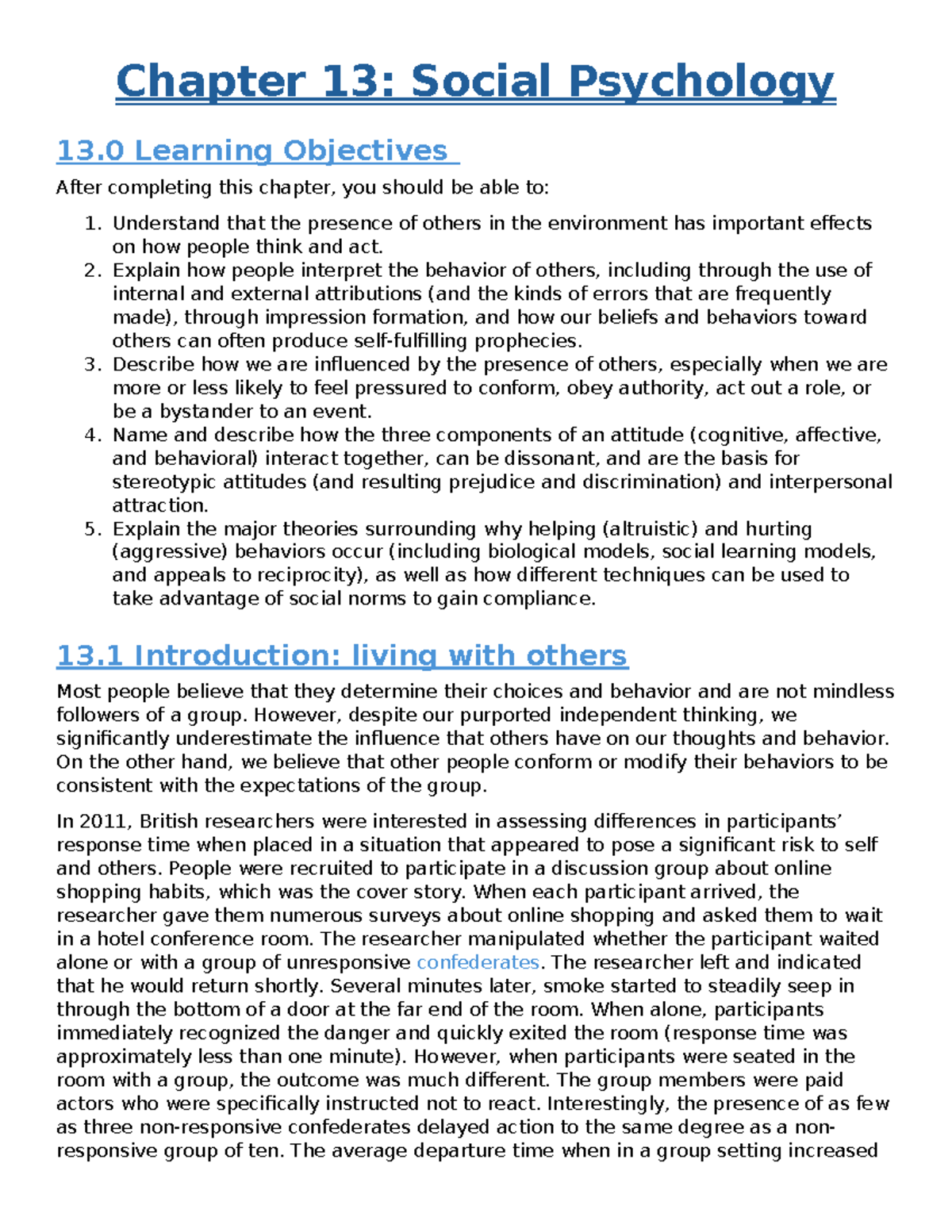 Chapter 13: Social Psychology - Key Concepts and Learning Objectives ...