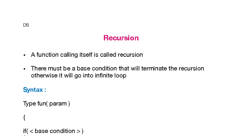 Recursion Tracing - DS Recursion Notes - Studocu
