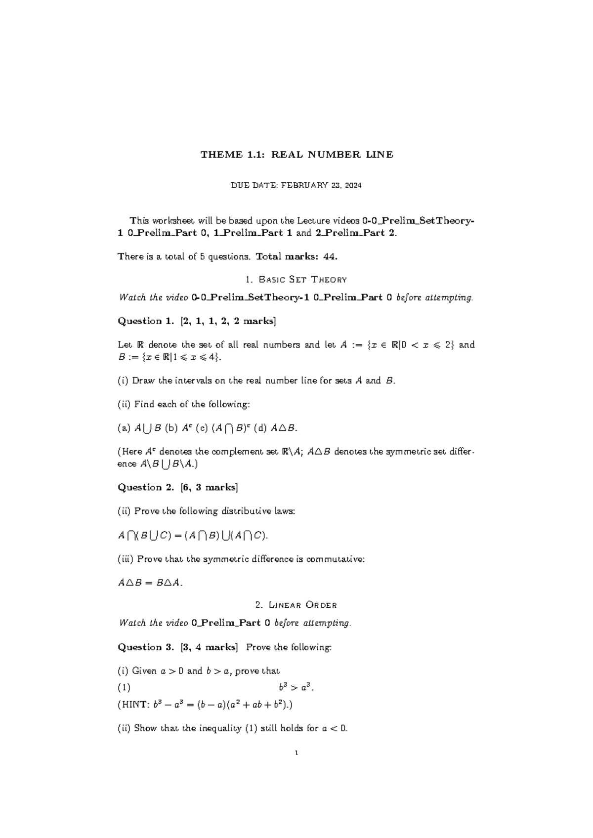 Ass1 2024: Theme 1.1 - Real Number Line Worksheet - Studocu