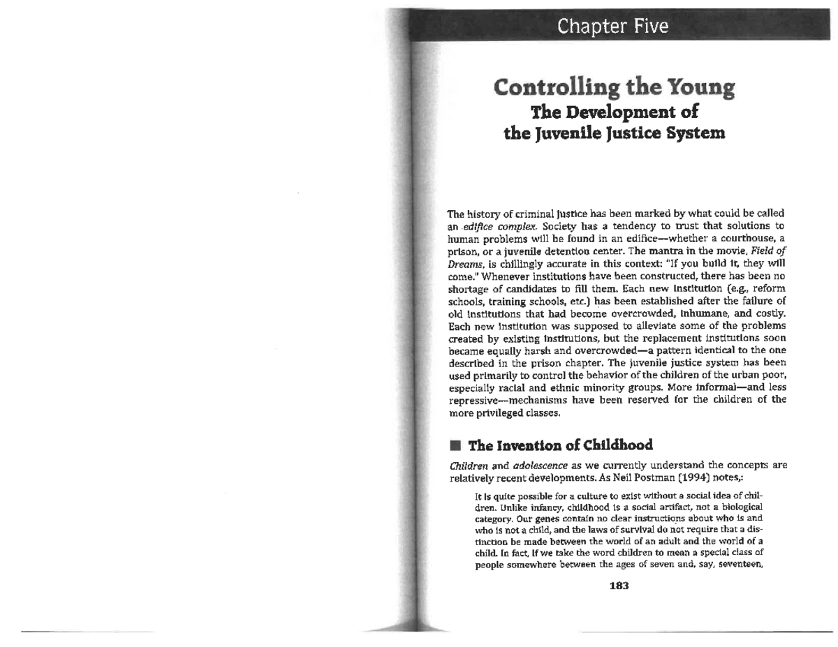 Shelden CH 5 Exam Notes: Controlling the Young & Juvenile Justice - Studocu
