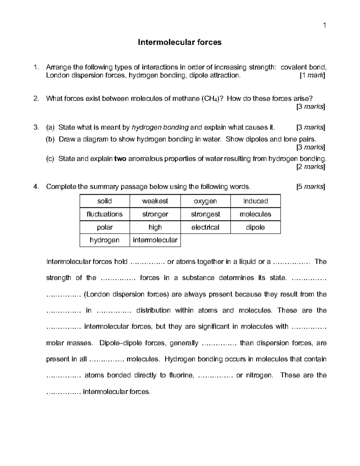 IMF Questions - Intermolecular Forces Analysis (Chem 101) - Studocu