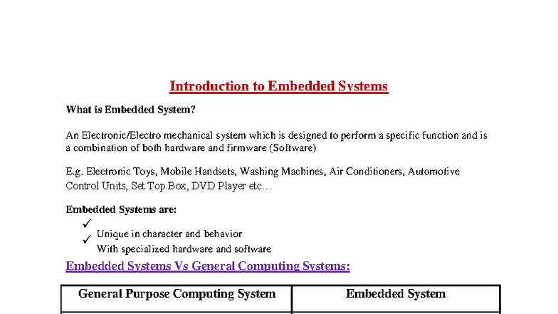 BEG 4302 Embedded Systems: Comprehensive Study Notes - Studocu