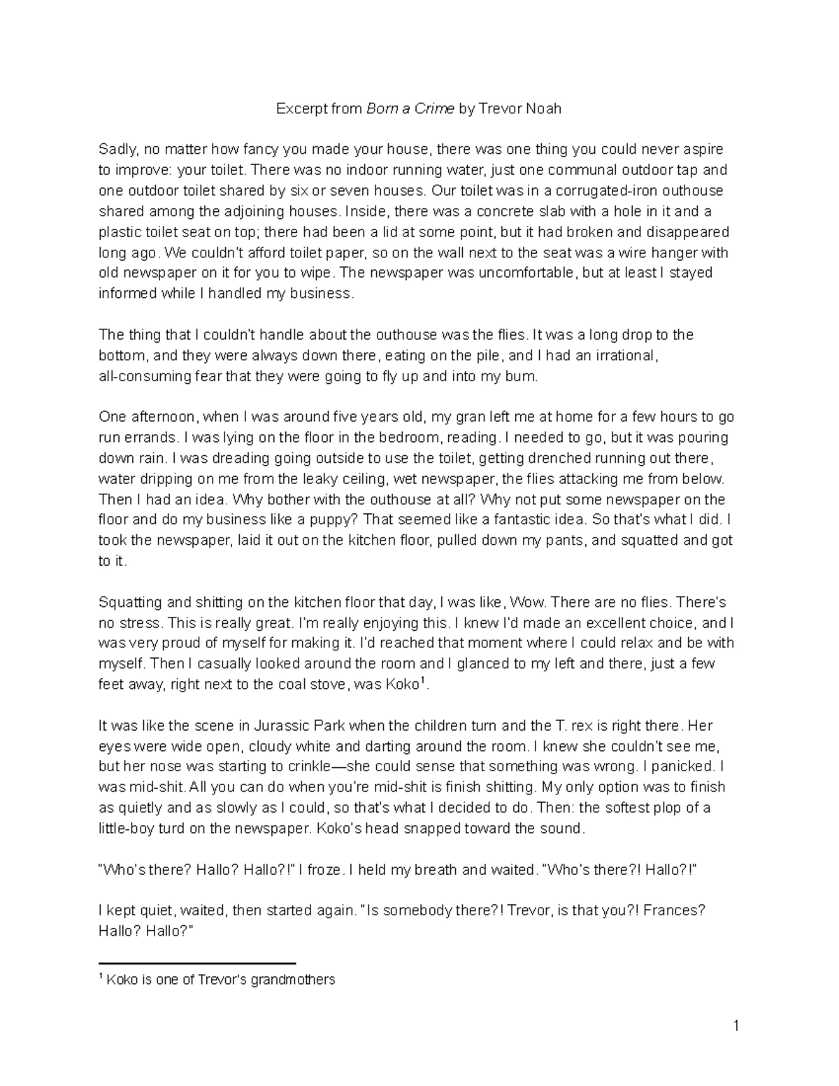 Born a Crime (Course Code) - Chapter-by-Chapter Summary Notes - Studocu