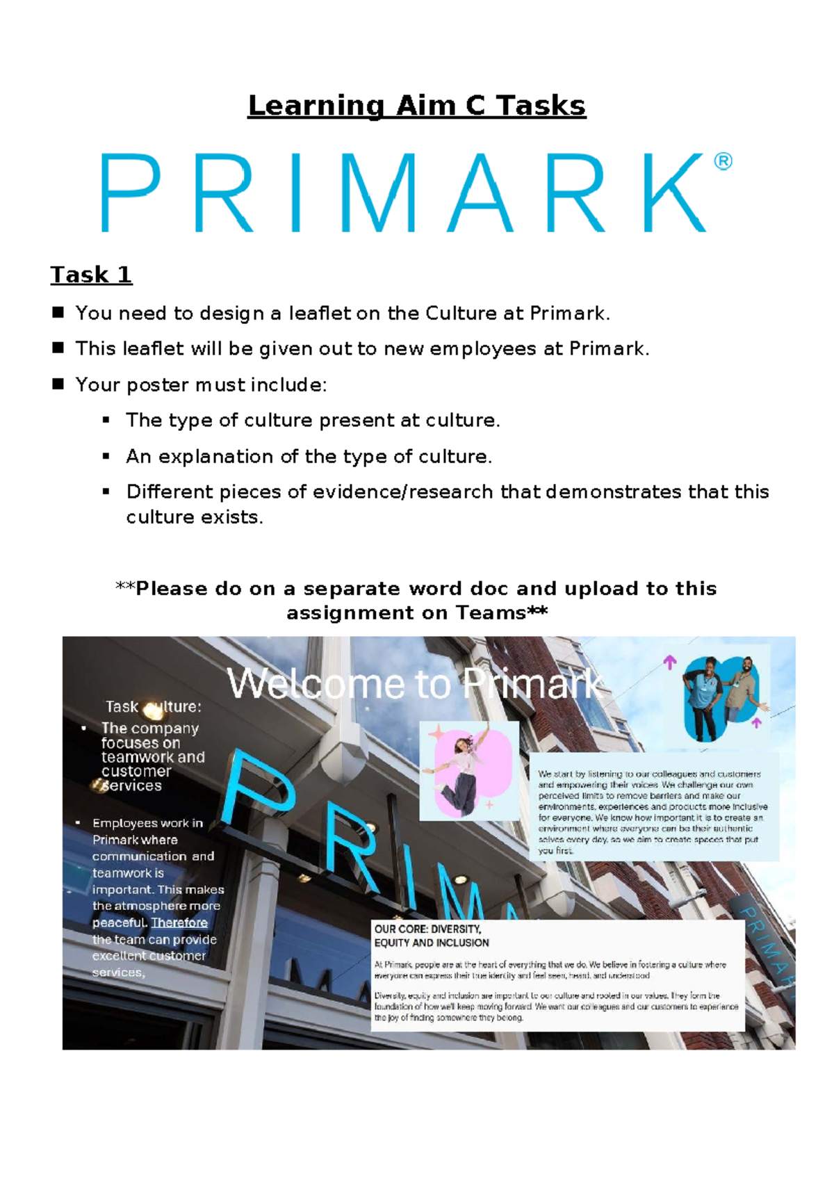 Primark - Learning Aim C Team Tasks Overview and Analysis - Studocu