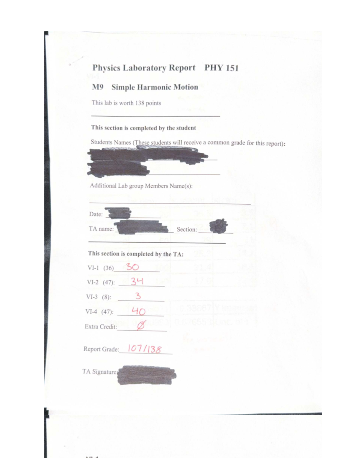 Lab Report M9: Simple Harmonic Motion - PHY 151 - Studocu