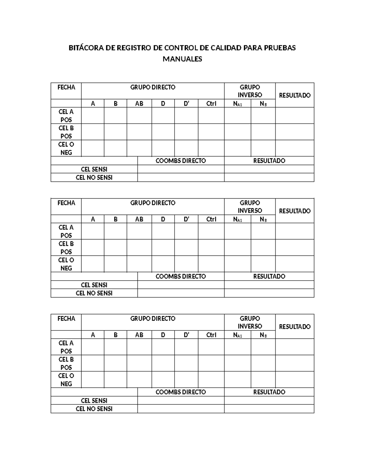 Bitácora DE Registro DE Control DE Calidad PARA Pruebas Manuales ...