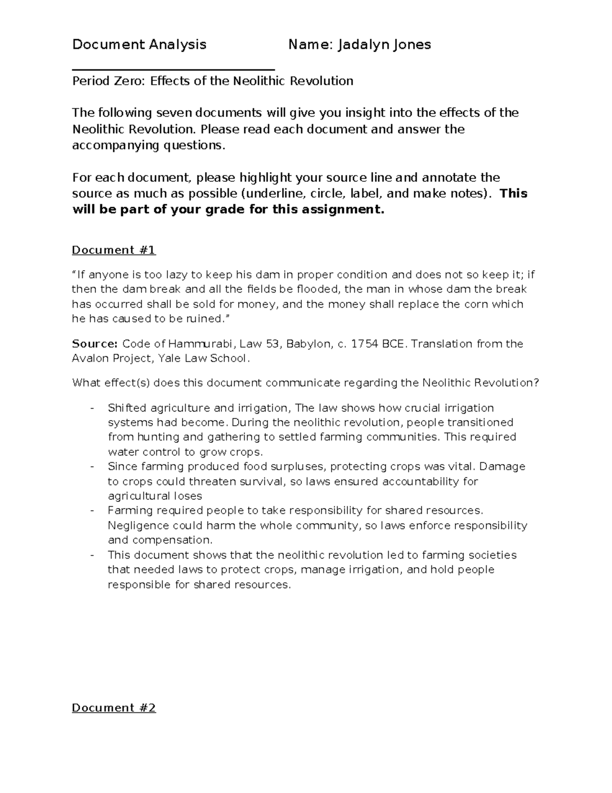 Period 0 Document Analysis: Effects of the Neolithic Revolution - Studocu