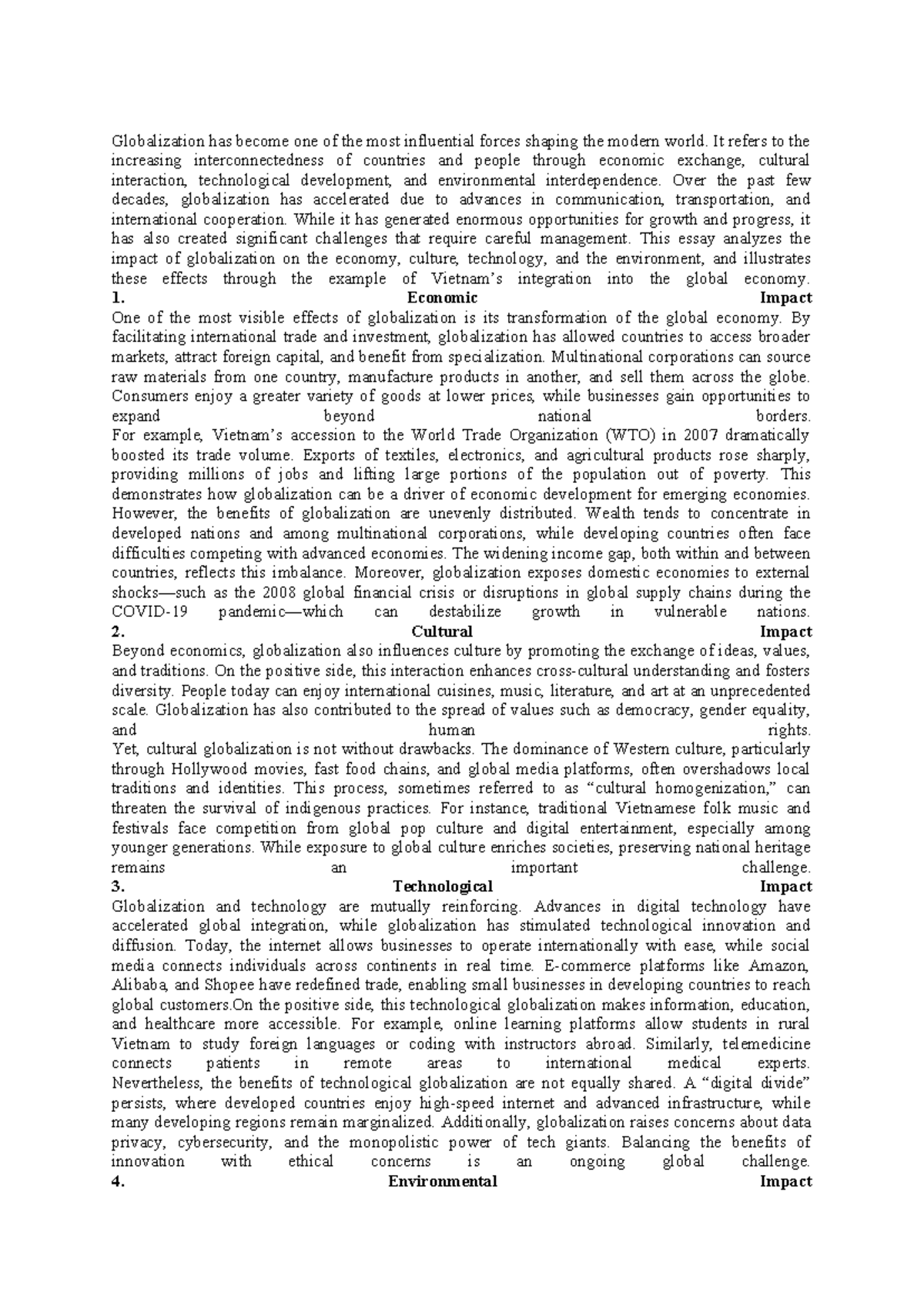 Globalization's Impact: Economy, Culture, Tech & Environment Analysis ...