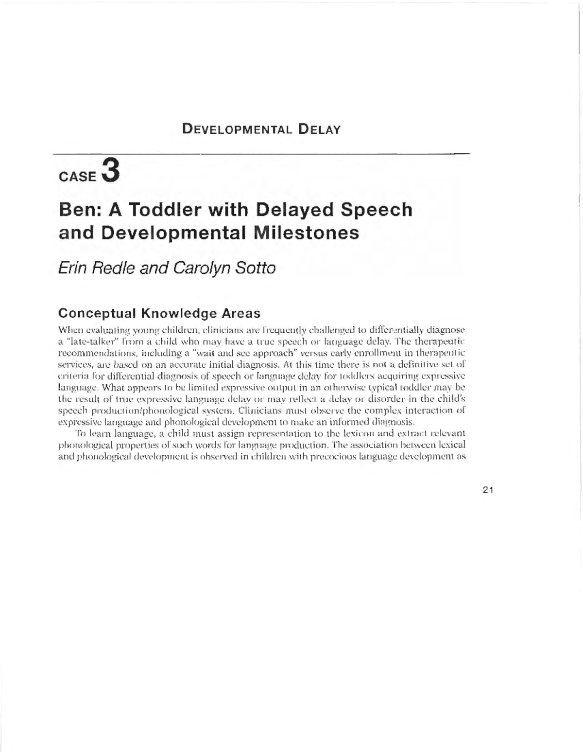 Case Study 33: Ben - A Toddler with Delayed Speech and Developmental ...