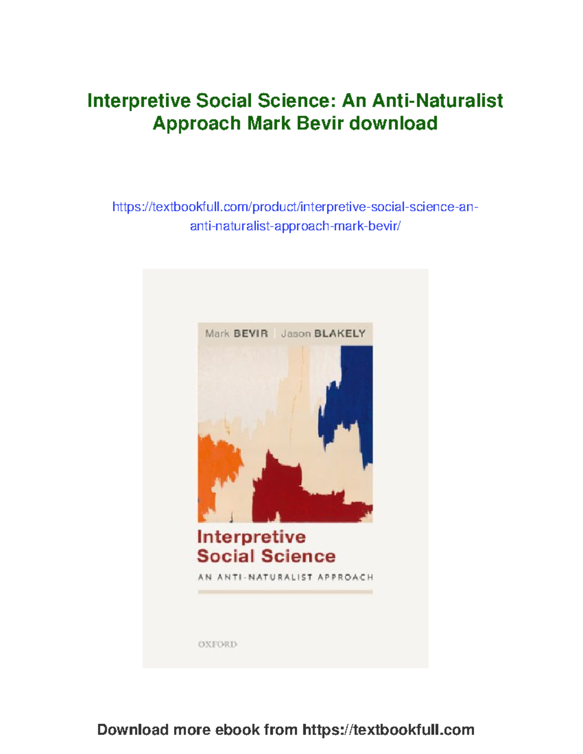 Interpretive Social Science: An Anti-Naturalist Approach (Course Code ...