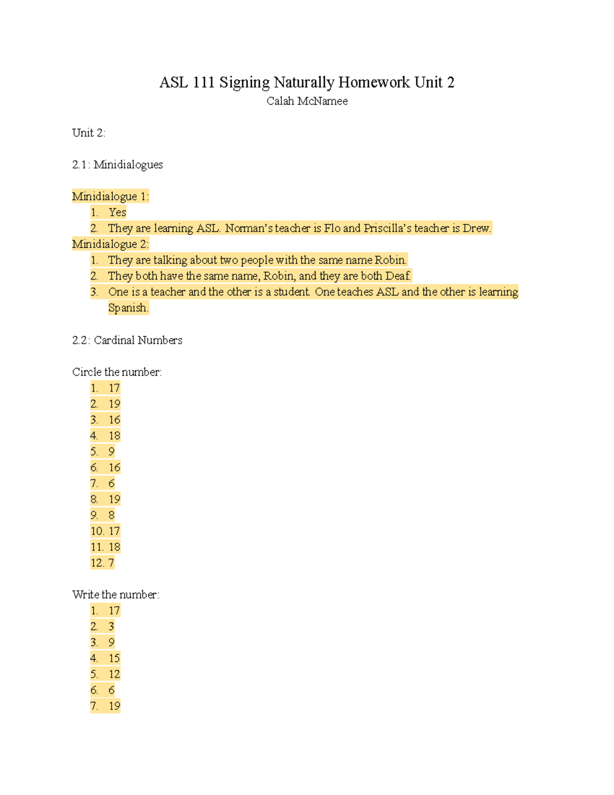 ASL 111 Signing Naturally Homework: Unit 2 Review and Practice - Studocu