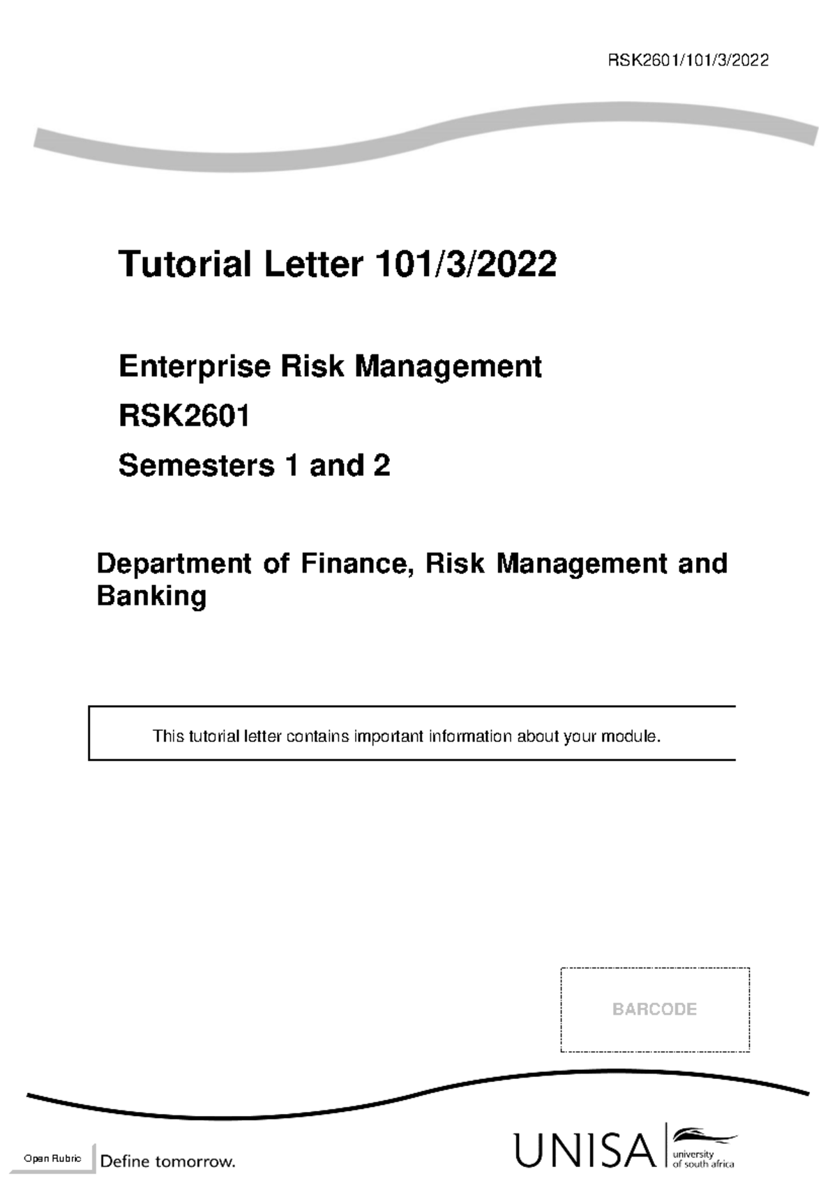 RSK2601 Tutorial Letter - RSK2601/101/3/ Tutorial Letter 101/3 ...