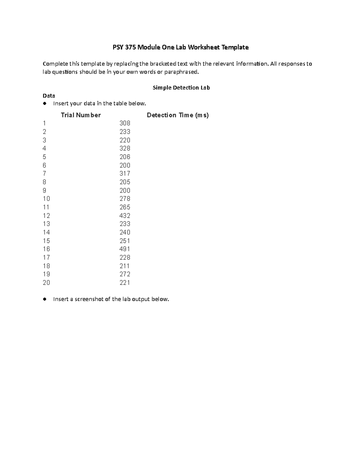 Module one lab - PSY 375 Module One Lab Worksheet Template Complete this template by replacing ...