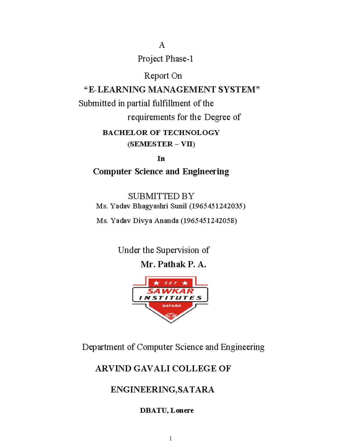 E-Learn Phase 1 Project Report - B.Tech CSE (Sem VII) - Studocu