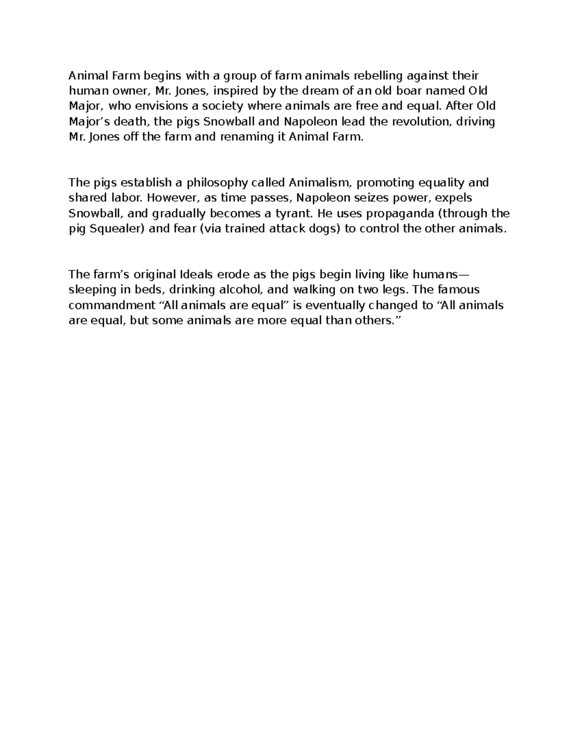 Animal Farm (ENG101) Summary: Revolution, Power, and Tyranny - Studocu