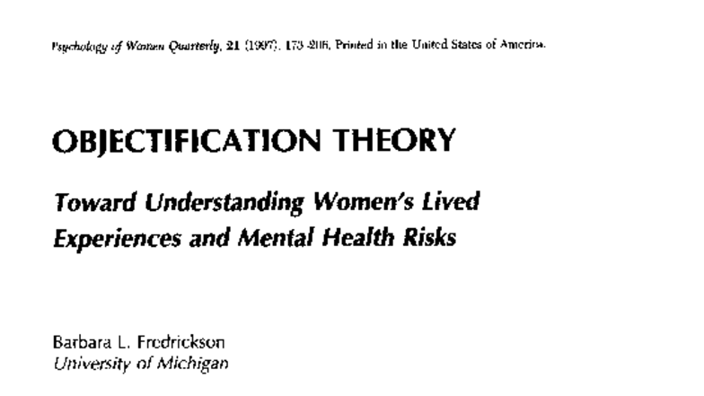 Objectification Theory: Understanding Women's Mental Health Risks - Studocu