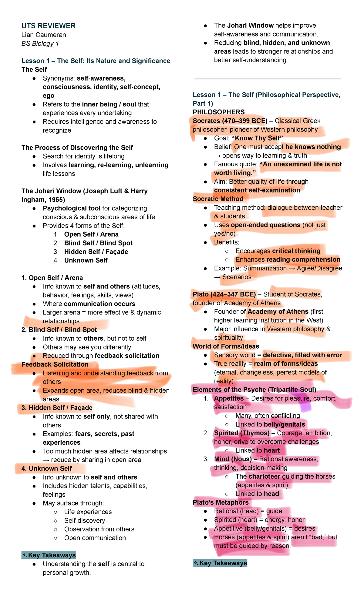 UTS 2 - Reviewer: Understanding the Self and Its Philosophical ...