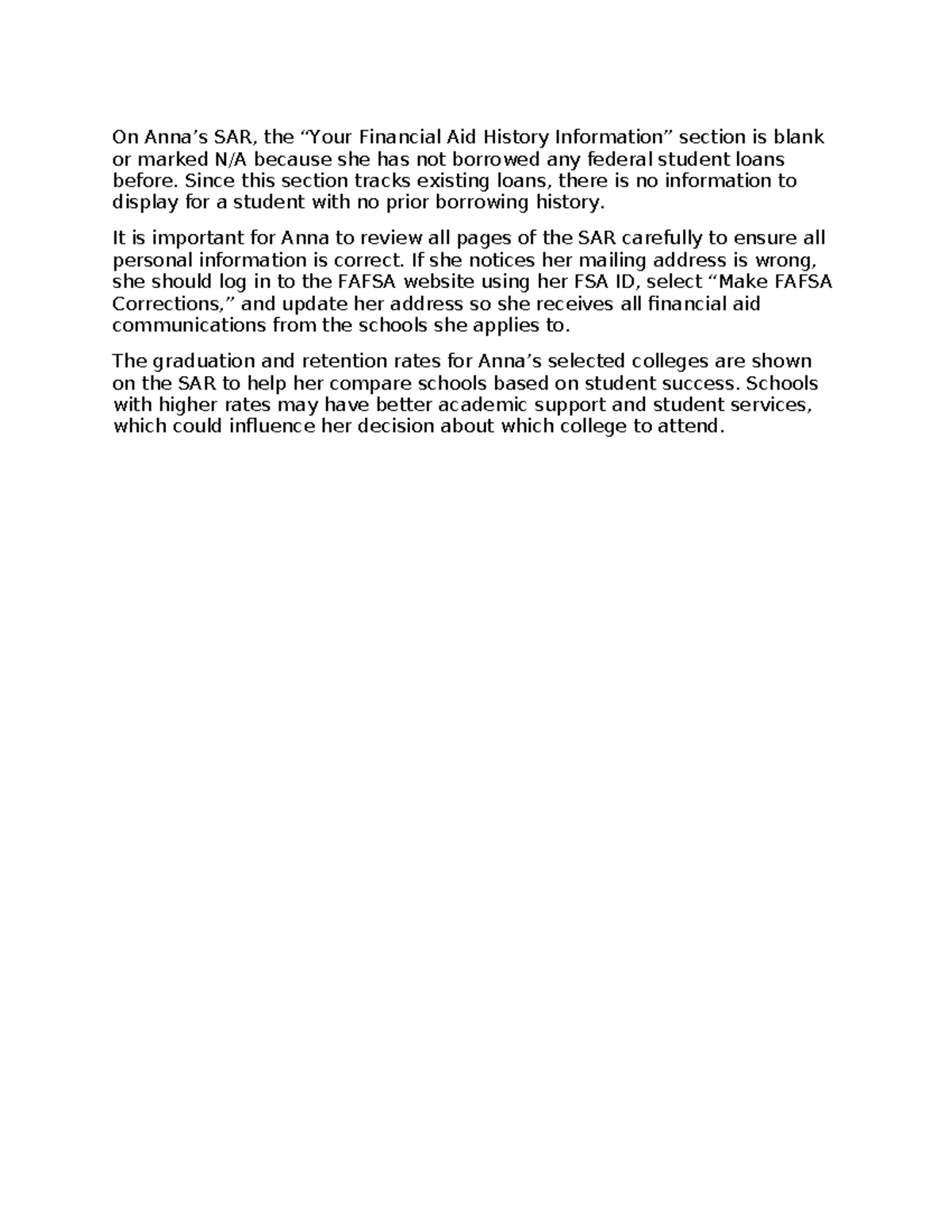 Anna SAR Analysis: Understanding Financial Aid History - Studocu