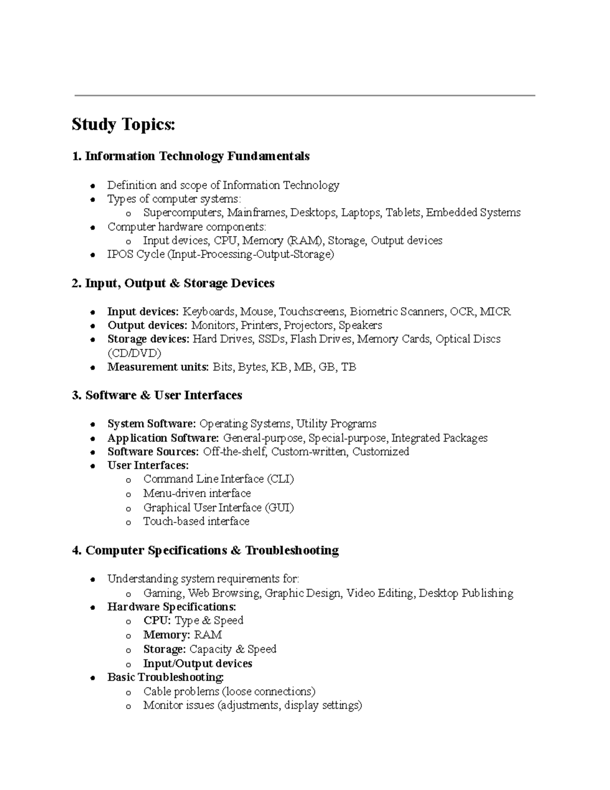 4th Form IT Fundamentals Study Guide: Paper 2 Topics - Studocu