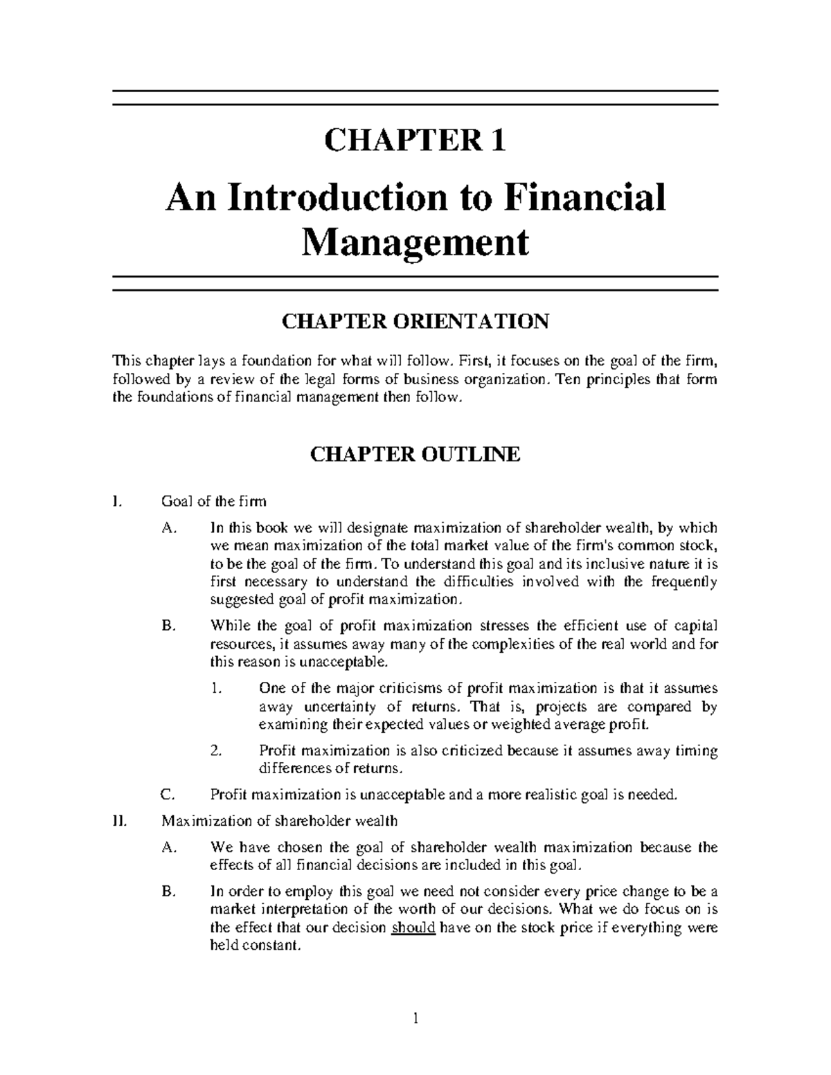 Finman-Chapter 1: Introduction to Financial Management Fundamentals - Studocu