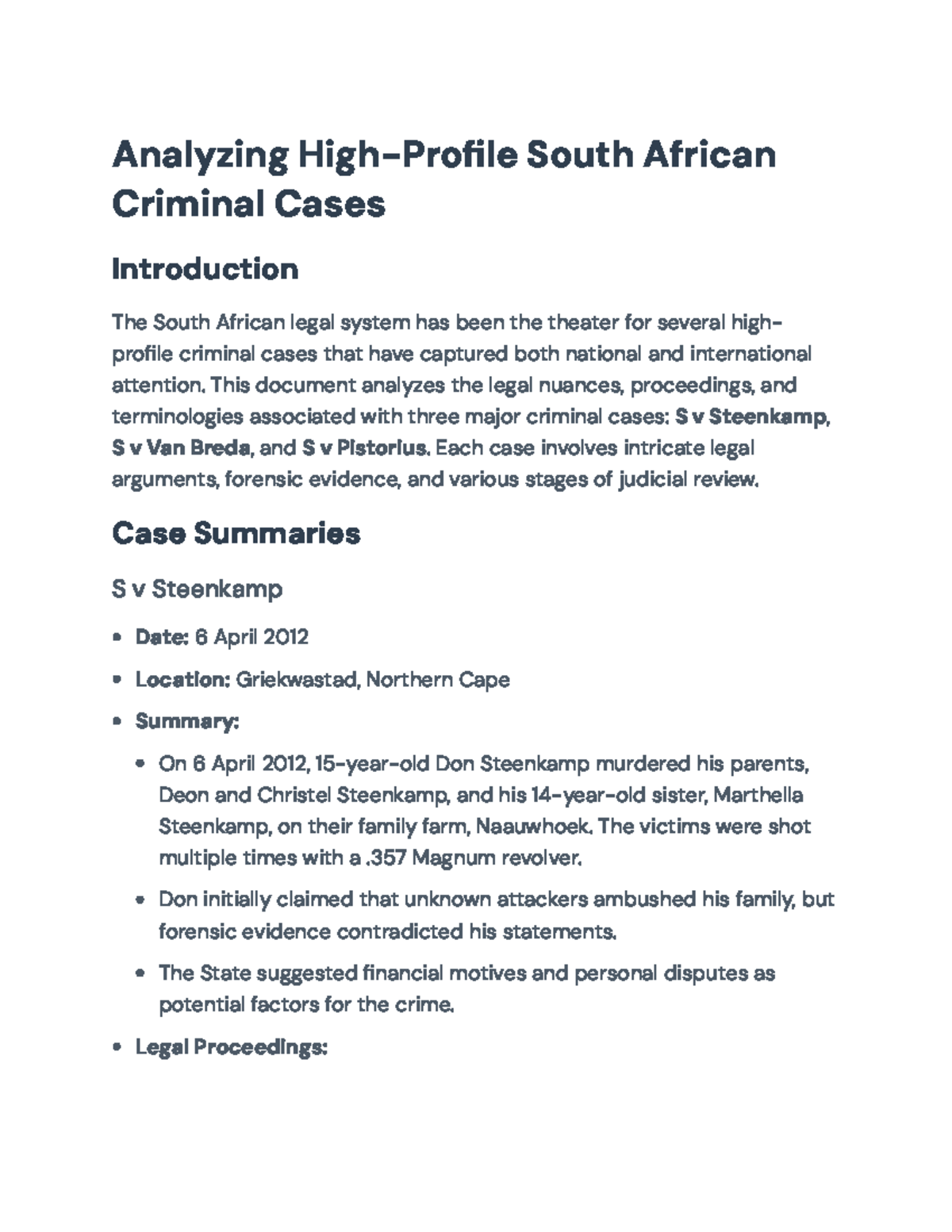 Analysis of High-Profile Criminal Cases in South Africa (LAW 101 ...