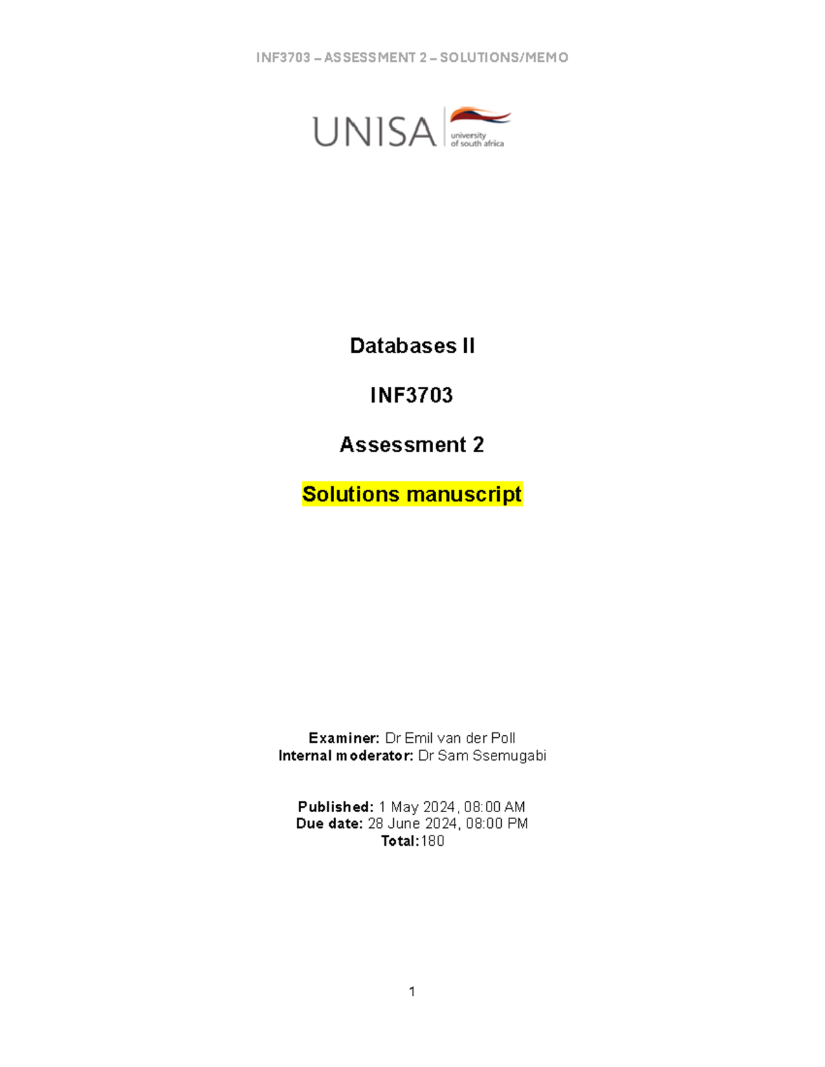 INF3703-Assignment 2-Solutions for Databases II - Studocu
