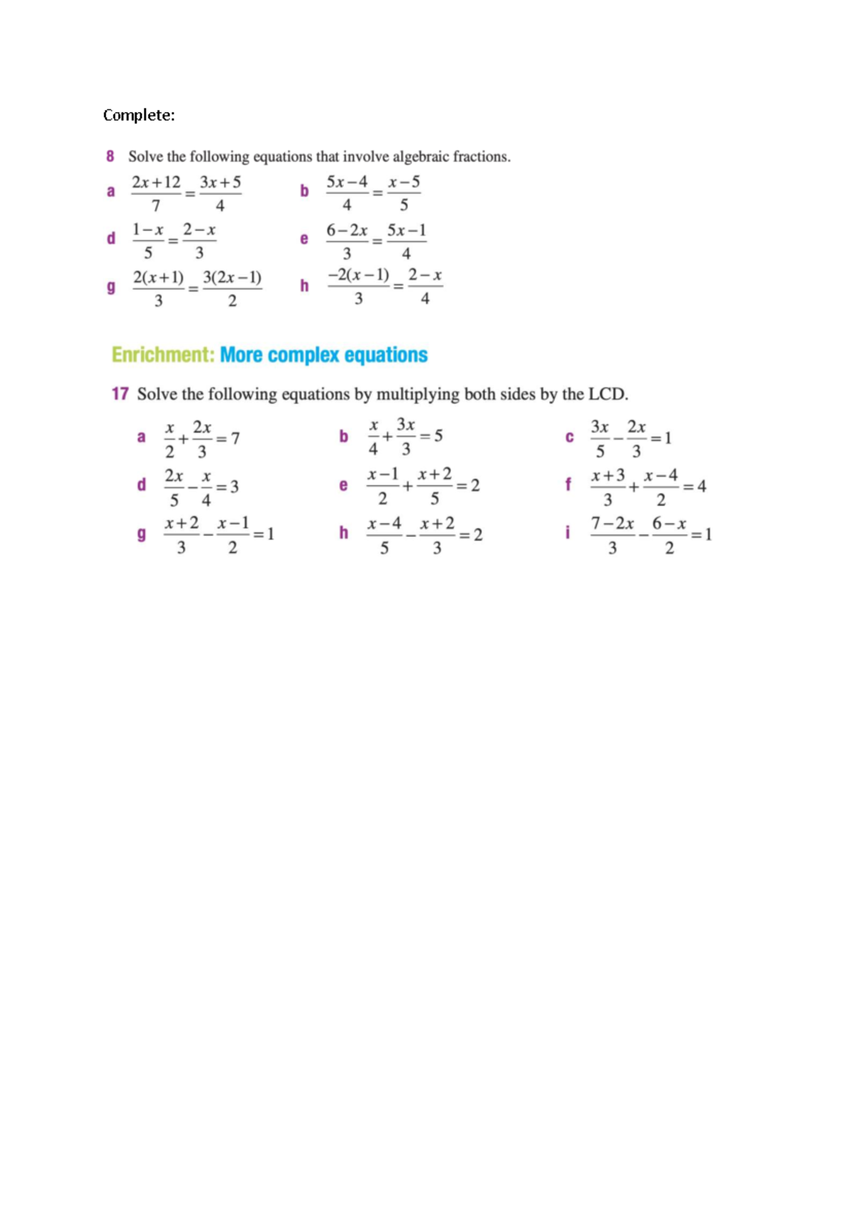 Lesson 9 - Equations II: Algebraic Fractions & Complex Equations - Studocu