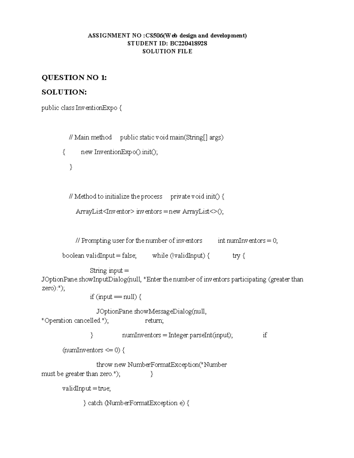 CS506 Assignment 1: Invention Expo Java Program Solution - Studocu