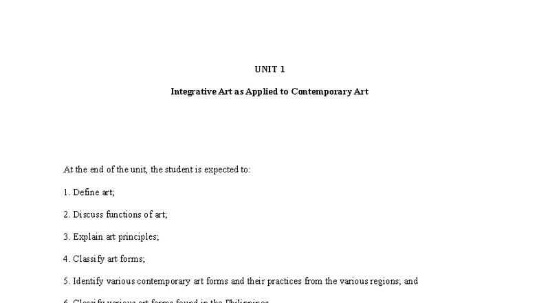 UNIT 1: Integrative Art in Contemporary Contexts - Studocu