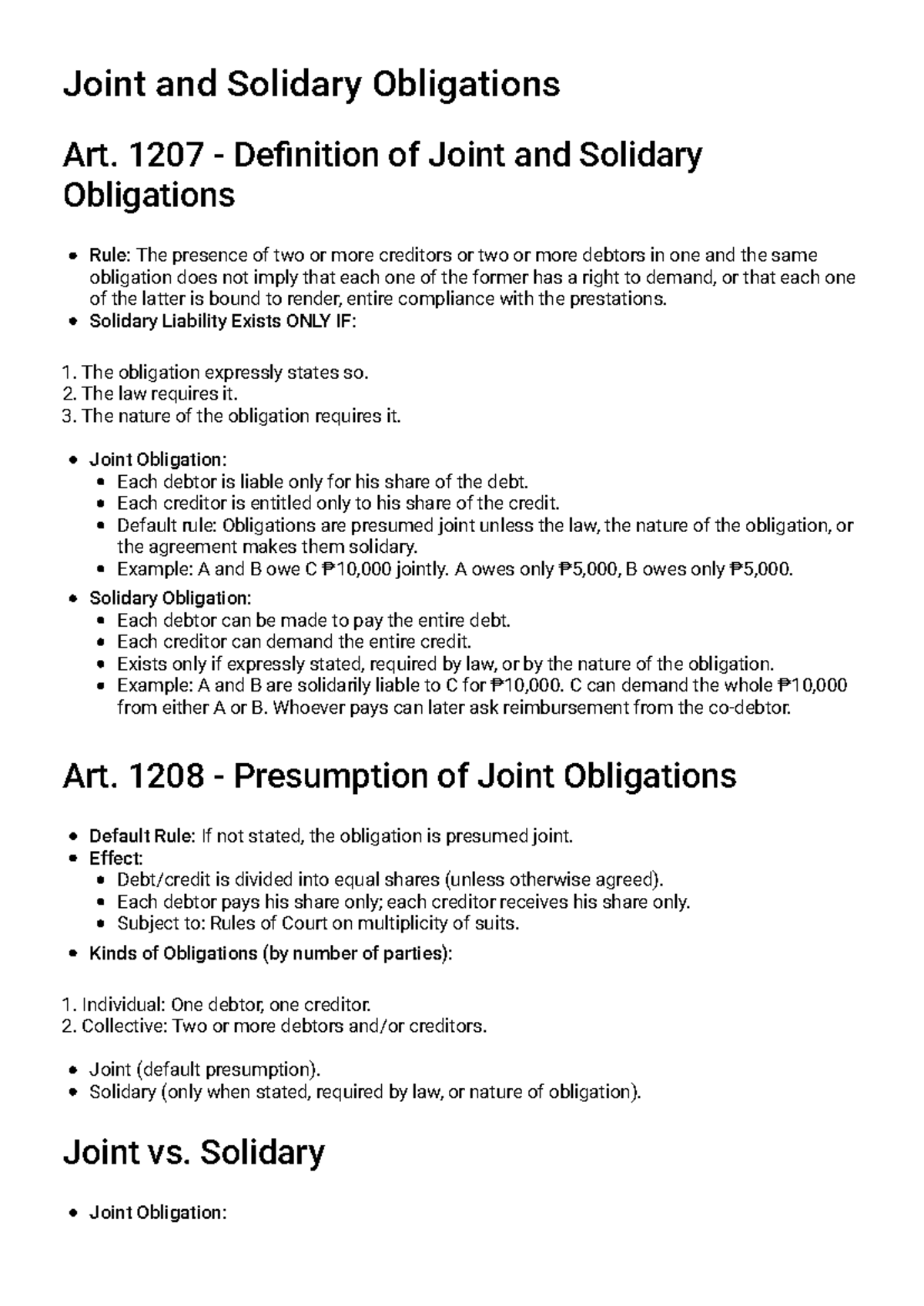 Joint and Solidary Obligations: A Comprehensive Guide (Art. 1207-1222 ...