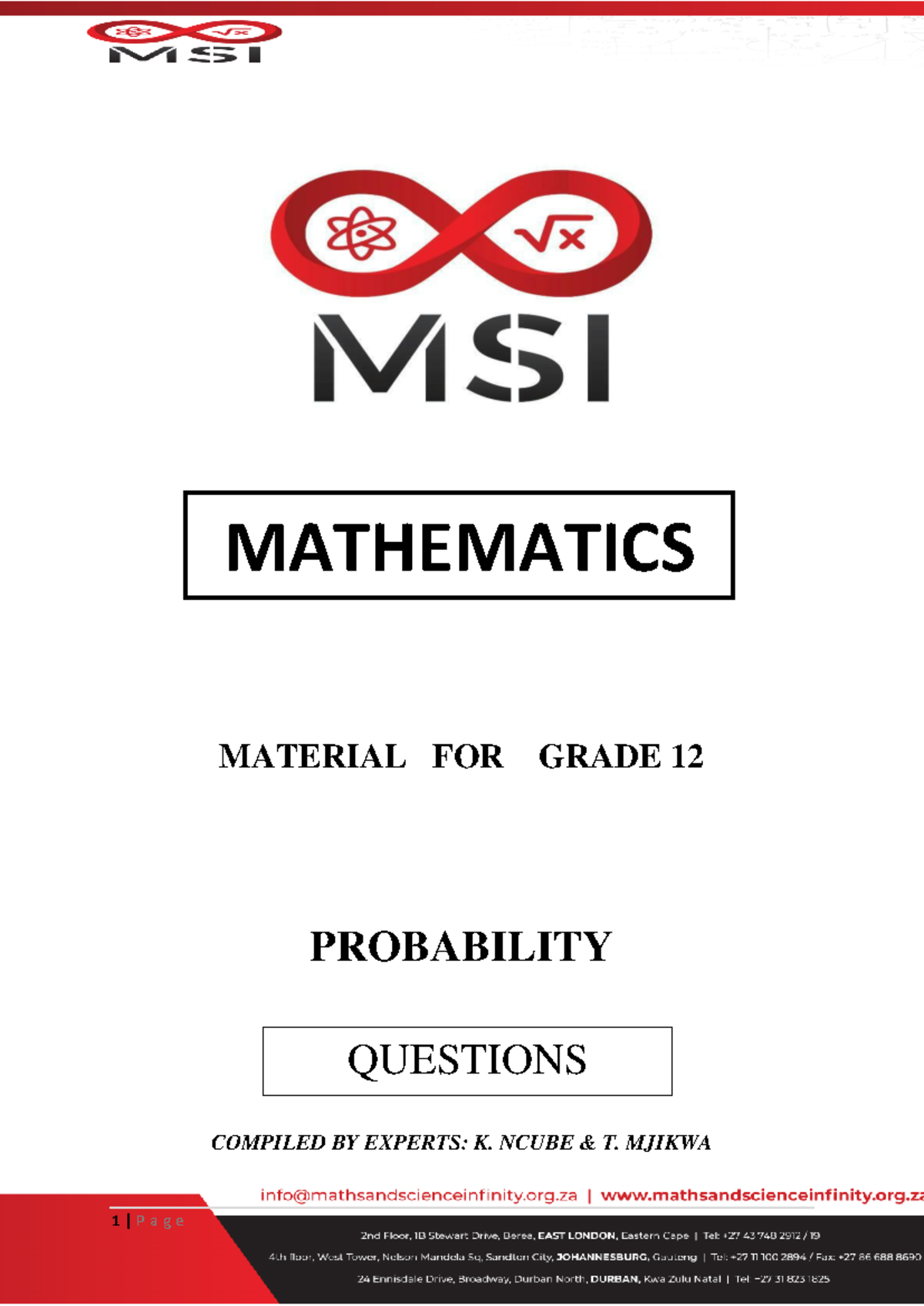 MSI Grade 12 Probability Questions and Solutions Guide - Studocu