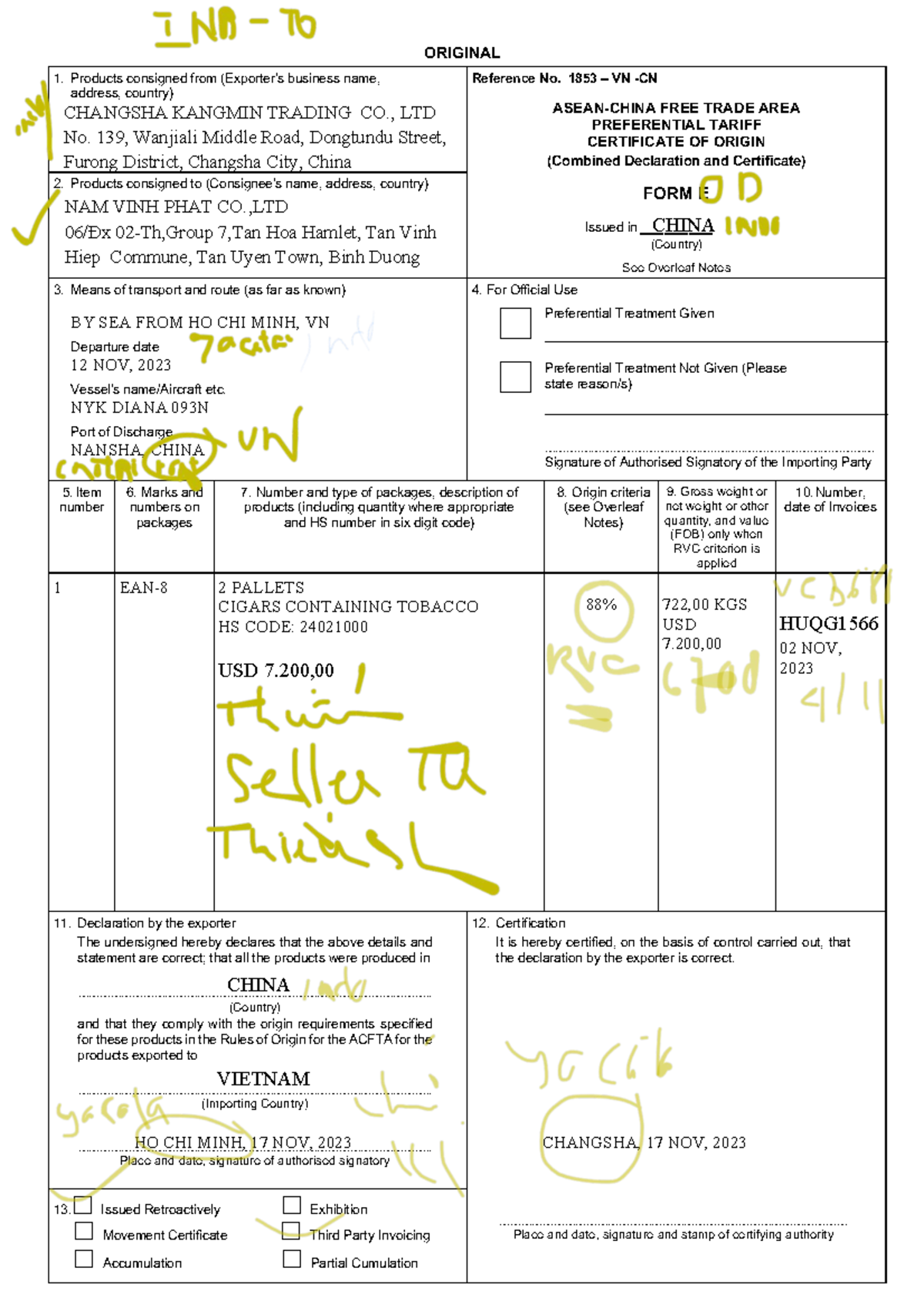CO FORM E - Preferential Tariff Certificate of Origin for Trade - Studocu