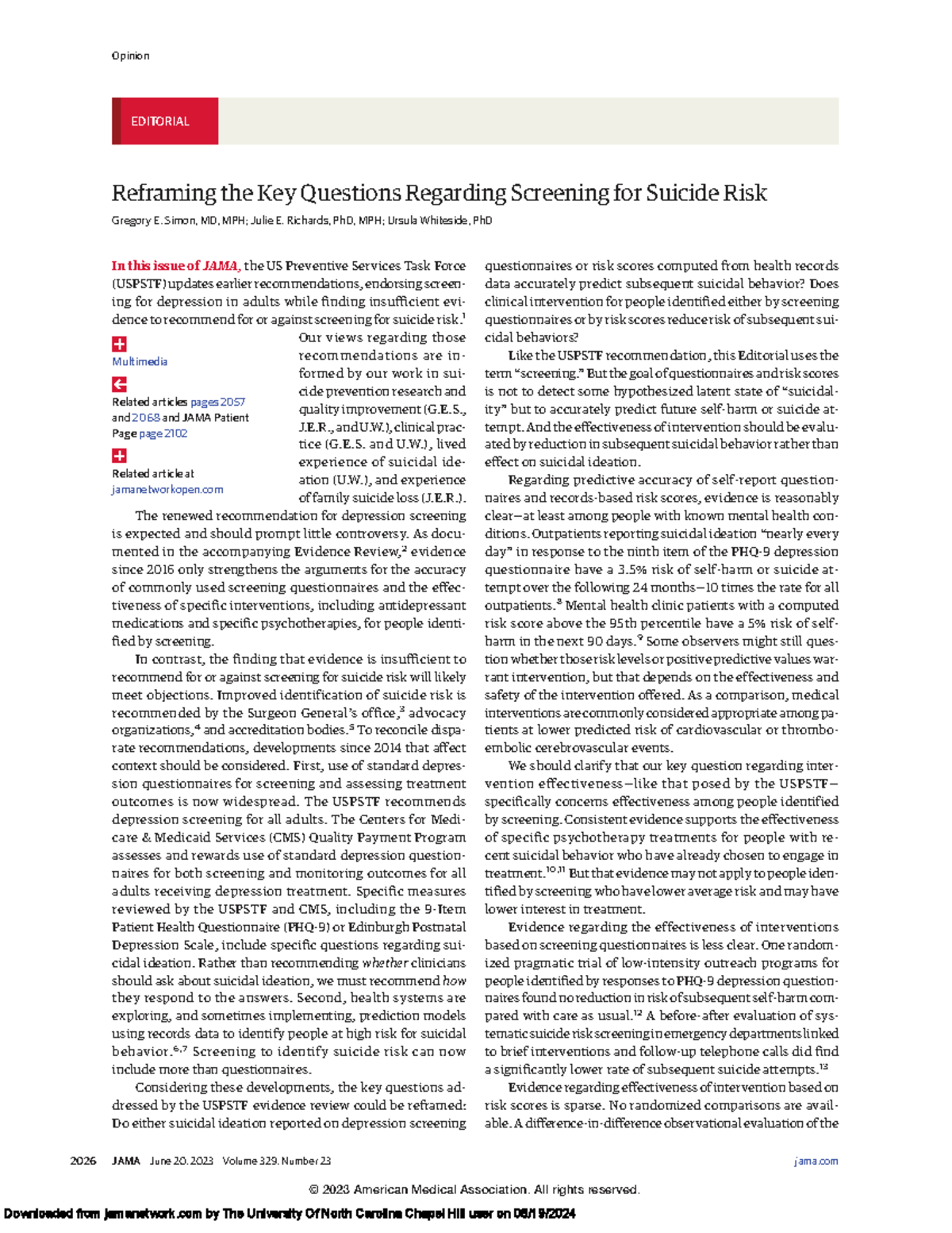Reframing Suicide Risk Screening: Insights on USPSTF Recommendations ...