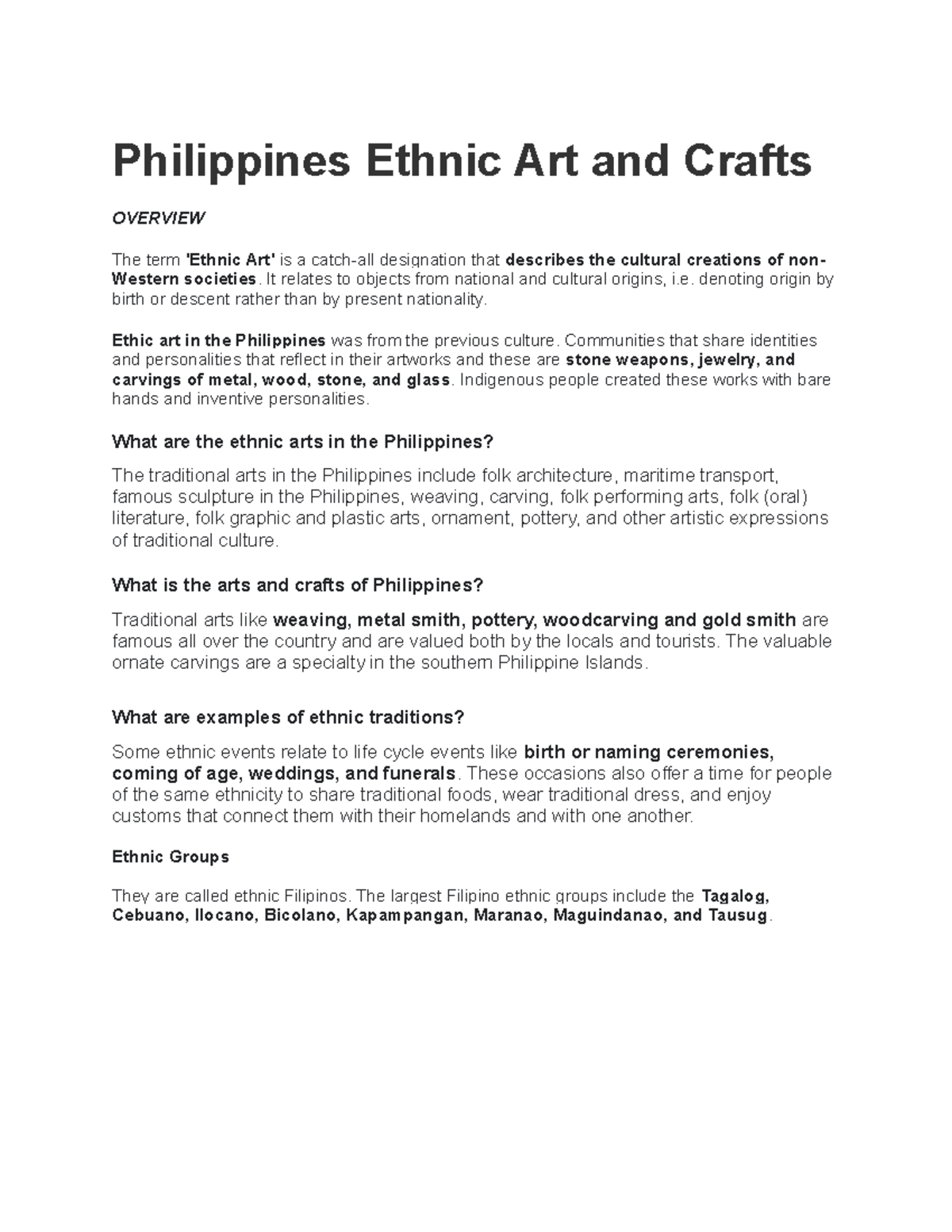 Week 10: Exploring Philippine Ethnic Art & Crafts Concepts - Studocu
