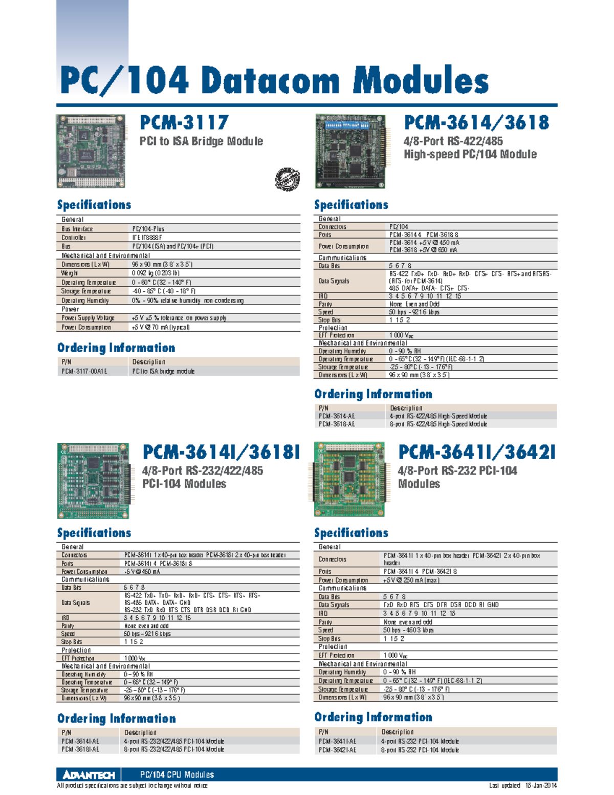 PC104 - rewgergerg - PC/104 CPU Modules PC/104 Datacom Modules PCM-3614I/3618I 4/8-Port RS-232 ...
