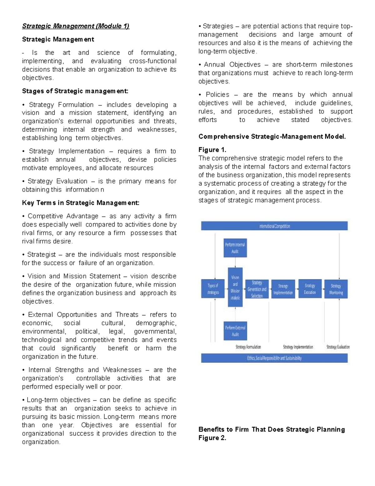 Strategic Management Overview: Insights from Modules 1 & 2 (Strat Mam ...