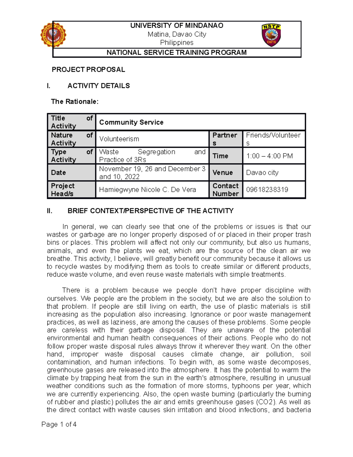 NSTP Project Proposal: Community Waste Segregation Initiative - Studocu